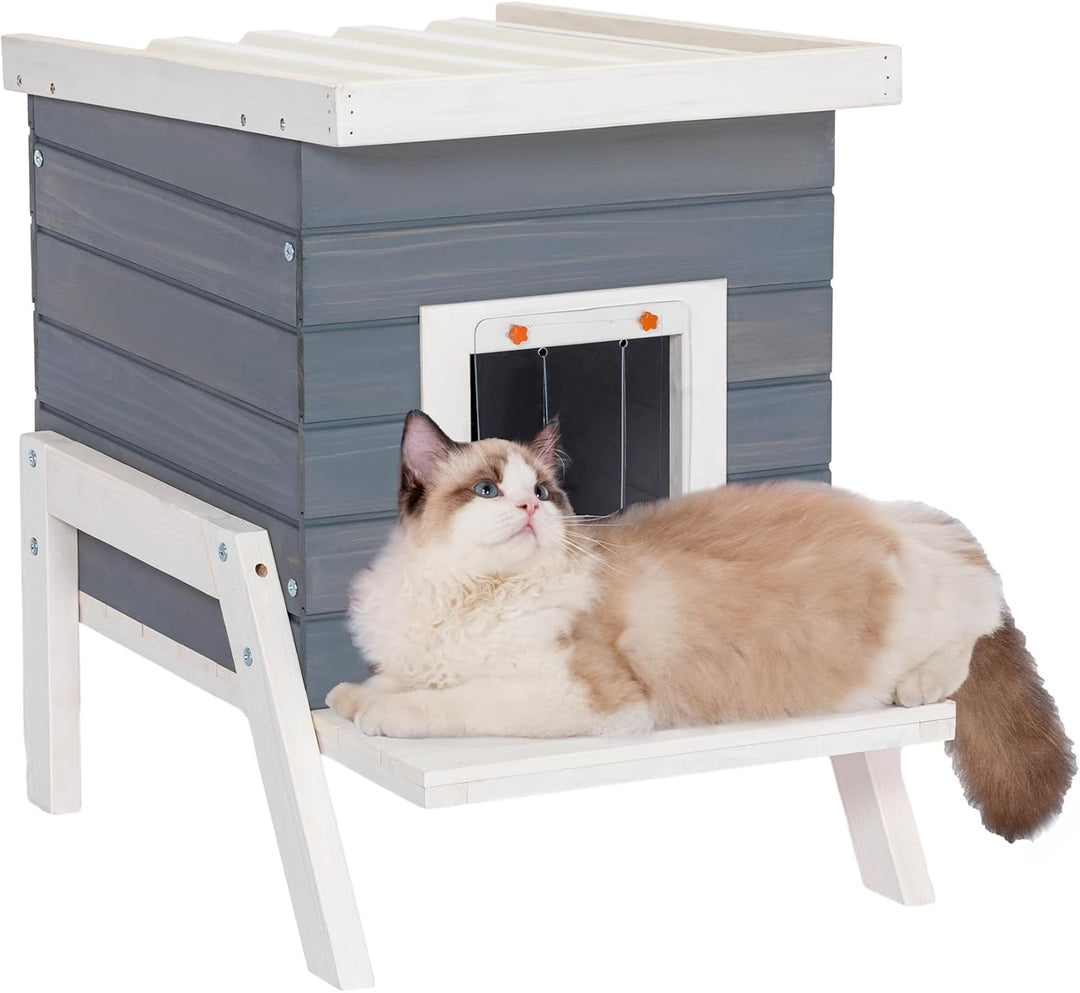 Heated Cat House Outdoor Wood Outside Rabbit Hutch Orange – PETSFIT