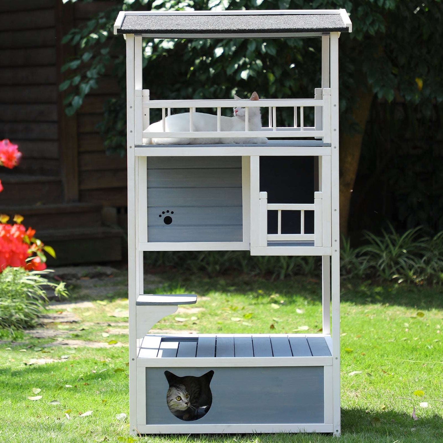 Petsfit Outdoor Cat House Cat Tree Cat Condo Cat Shelter Cat Furniture ...