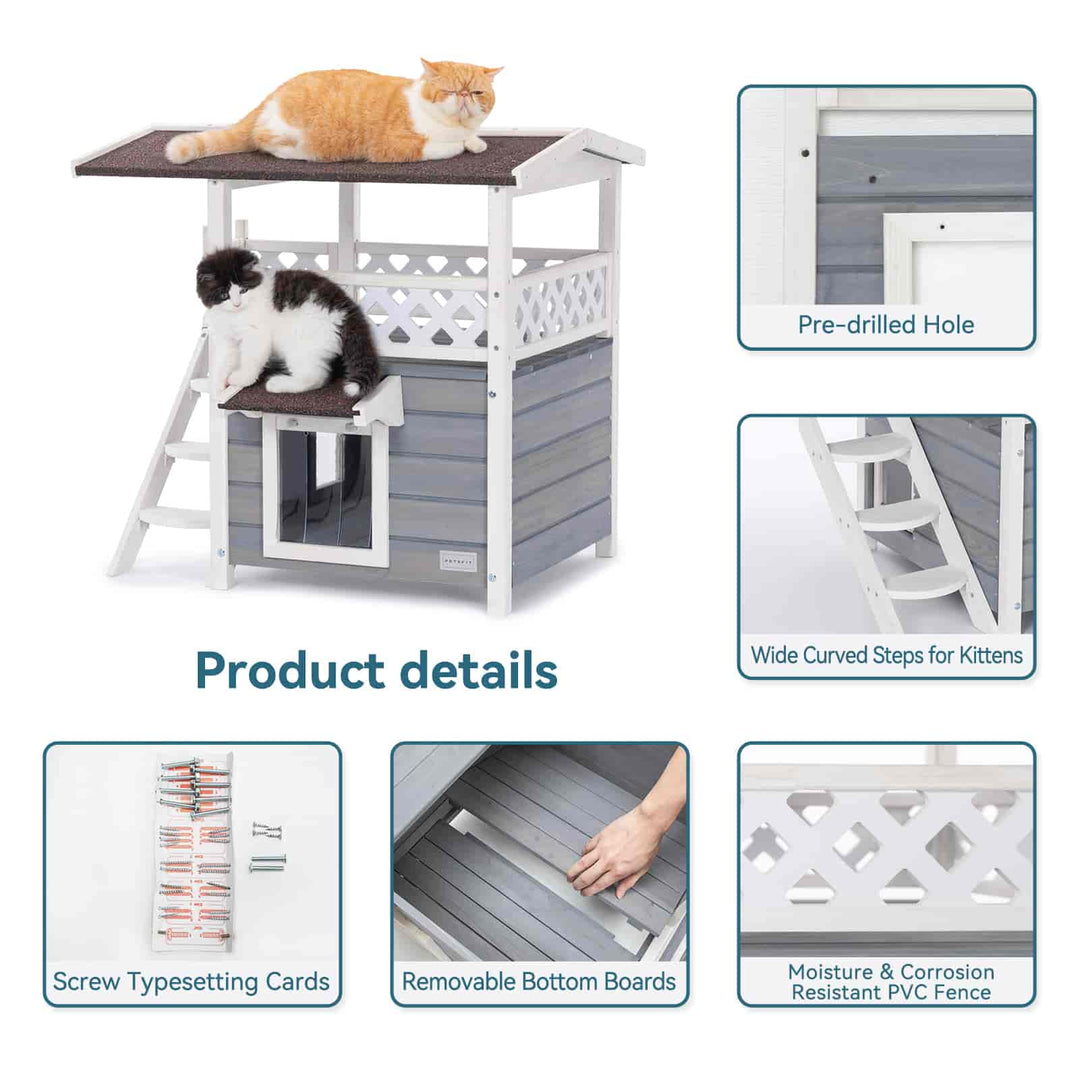 Outdoor Cat House with Escape Door 2-Story Design for Multi Cats – PETSFIT