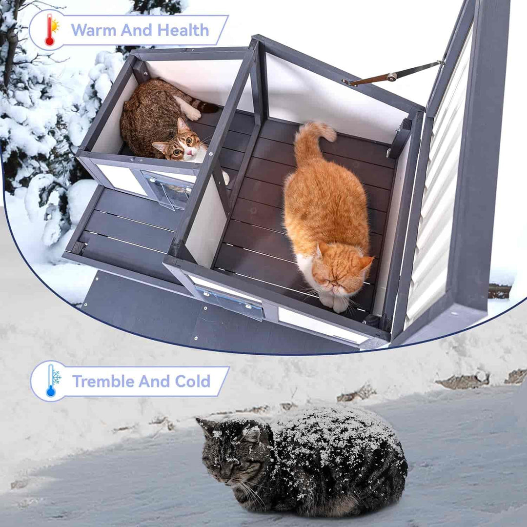 Outdoor Cat Houses For Multiple Cats with PVC Door Curtains| PETSFIT